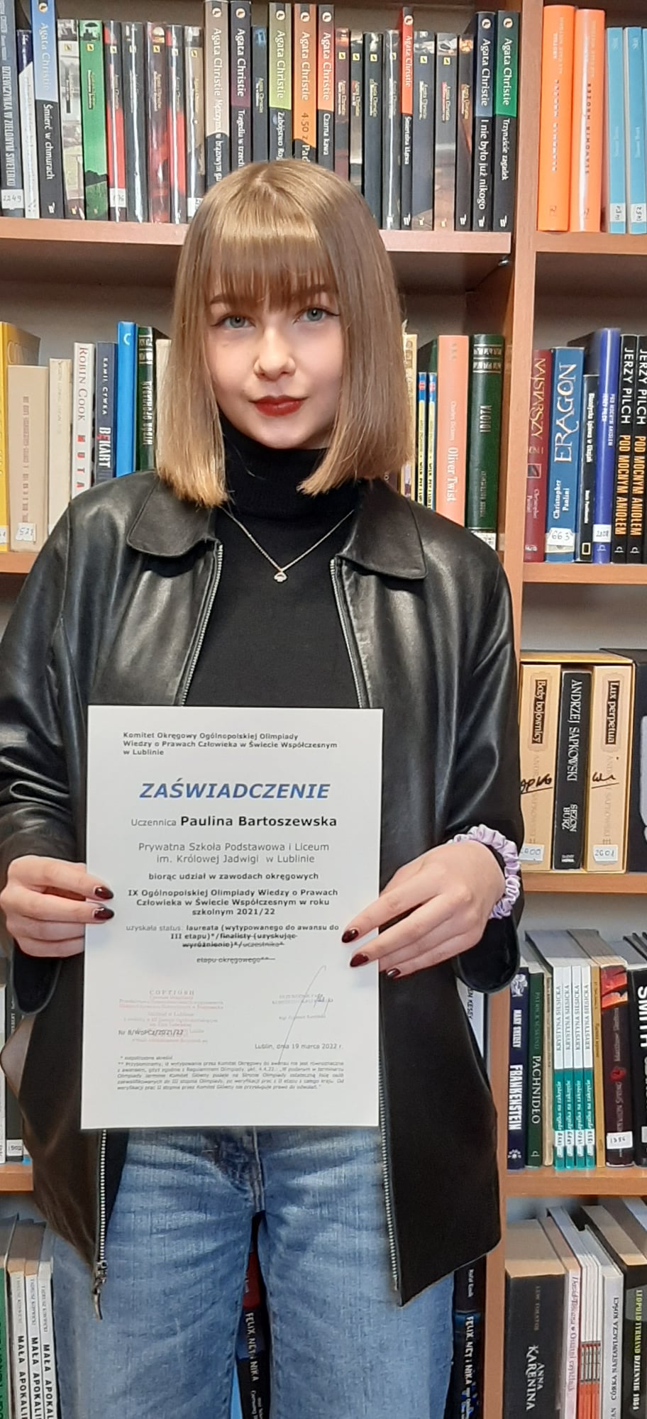 Paulina Bartoszewska w finale Olimpiady Wiedzy o Prawach Człowieka w Świecie Współczesnym ...